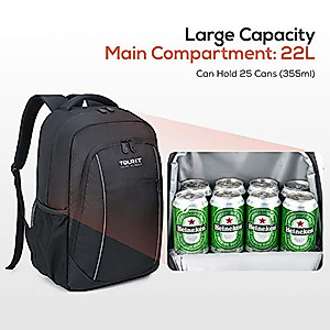 TOURIT Insulated Cooler Backpack Lightweight Backpack Cooler Bag Leak-Proof Backpack with Cooler for Men Women to Work, Picnics, Hiking, Camping, Beach, Park Day Trips, 25 Cans