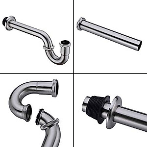 Orhemus Brass P Trap, 1 1/4 Bathroom Basin Sink Waste Trap Drain Kit with Flange and Slip Joint Extension Tube Drain Tailpiece, Adjustable Height, Brushed Nickel Finish