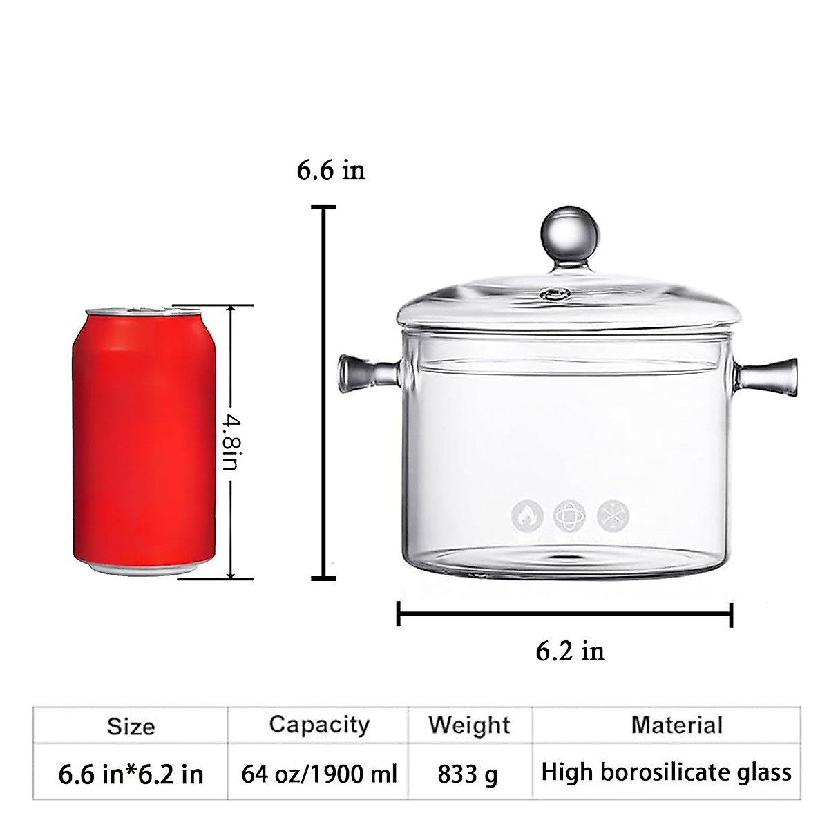 1.9 L/ 67 Fl Oz Clear Glass Pots for Cooking with Lids Saucepan with Cover Simmer Pot Milk Pot Heat-Resistant Glass Stovetop Pot And Pan with Lid, Soup, Milk, Baby Food