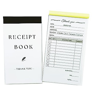Thank You Receipt Book for Small Businesses 4x7 inches 2-Part Carbonless White Yellow 50 Sets 100 Sheets per Book with Wrap Around Cover Blank Signature Stamp Section (1 Black)