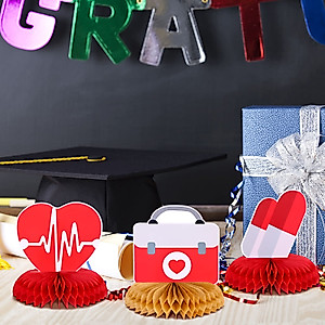 9 Pieces Nurse Graduation Honeycomb Centerpiece Nurse Graduation Party Decoration Nurse Table Centerpiece for Nurse Graduation Party Favor Supplies
