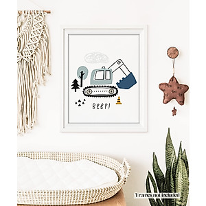 Construction Decor for Boys Room - 4 Car Posters for Boys Room Decor, 8x10 Unframed Construction Signs for Kids Wall Art, Toddler Room Decor for Boys Bedroom Decor, Playroom & Nursery Decor for Boys