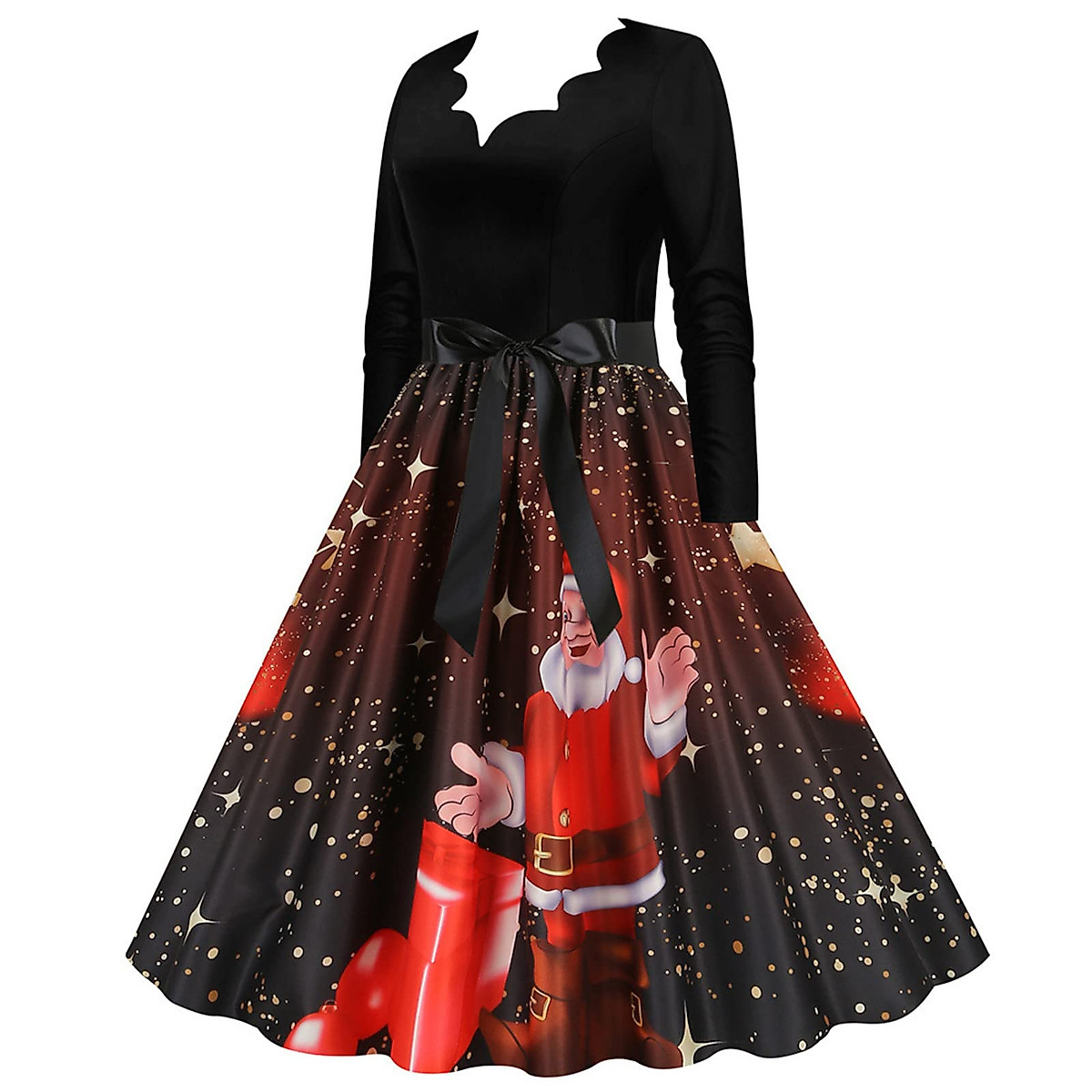 Cocktail Dress for Women,2023 Fall Winter Trendy Snowman Santa Christmas Tree Printed Holiday Party Dress,Elegant Long Sleeve Slim Formal Dress,Romantic Flowy Swing Dress(C-Red,XL)