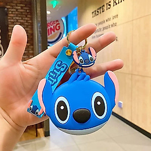 Lilo and Stitch Blue Stitch Zipper Coin Change Purse Silicone Accessory Keychain