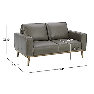 Amazon Brand – Rivet Modern Leather Loveseat Sofa Couch with Wood Base, 63.4"W, Gray