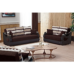 BEYAN Illinois Collection Upholstered Traditional Convertible Folding Sofa Bed with Storage Space Includes 2 Pillows, Dark Brown