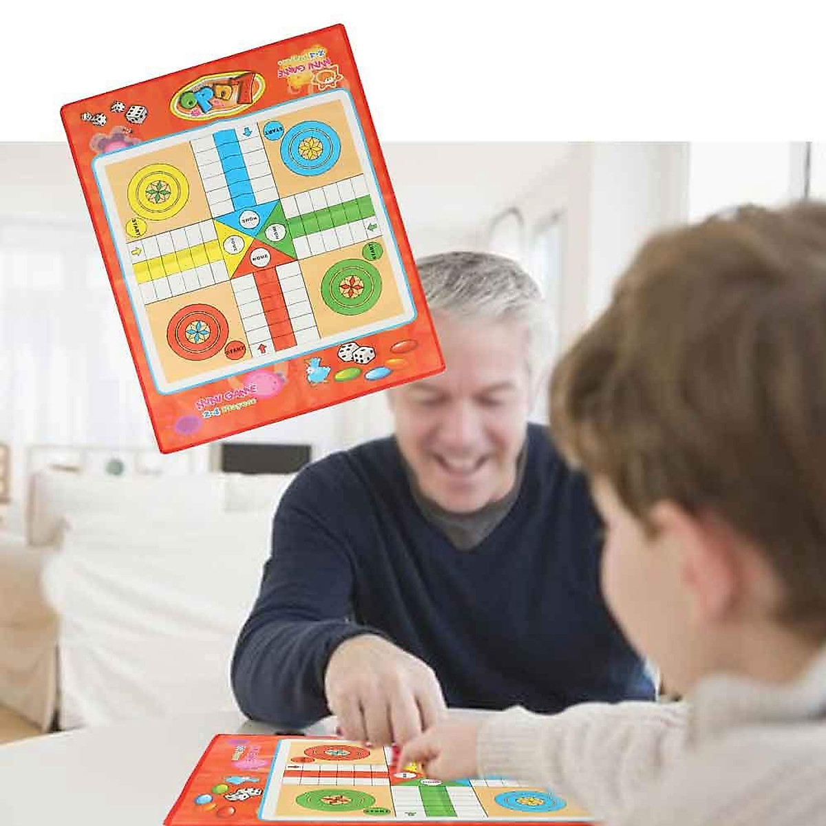 Ludo Board Game Set, 23.6 x 17.7inch Non-Woven Fabric Foldable Snakes and Ladders Ludo Game Set for Home Travel Entertainment