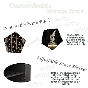 LOKO Wine Bar Cabinet, Liquor Cabinet with Removable Wine Rack, Farmhouse Buffet Sideboard Storage Cabinet with Adjustable Shelves & Tempered Glass Doors, 38.5 x 16 x 48.5 inches (Black)