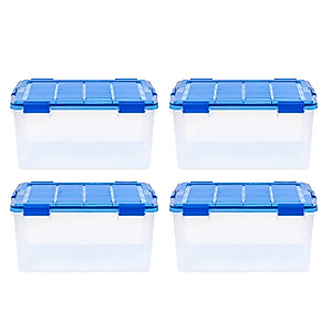 Iris 4Pack 62qt WEATHERPRO Airtight Plastic Storage Bin with Lid and Seal and Secure Latching Buckles