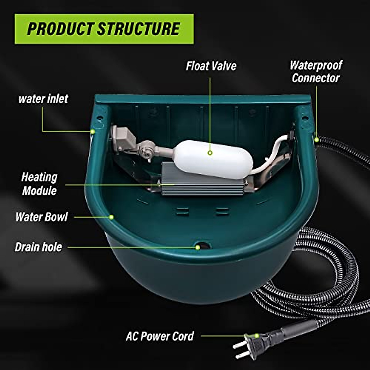 MINYULUA Automatic Heated Dog Water Bowl Large Capacity Livestock Waterer Outdoor Pet Thermal-Bowl Drinking Bowl for Dogs Horse Cattle Cow Goat Pig Animal