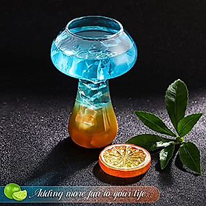 2 Pcs Mushroom Cocktail Glass Creative Martini Mushroom Glass Cup Glass Goblet Drink Cup for Wine Champagne Cocktail Home Bar Party, 260 ml