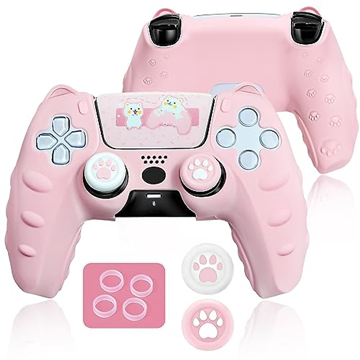 BRHE Cute Cat Claw PS5 Controller Skin - Non-Slip Silicone Protective Cover for Playstation 5 Wireless Controller with 2 Thumb Grip Caps,1 cat Sticker,4 Remote Sensing Coils