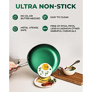 Granitestone 12 Inch Non Stick Frying Pans Nonstick Skillet, Long Lasting Nonstick Frying Pan for Cooking, Nonstick Pan with Mineral and Diamond Coating, Non Stick Pan, Oven/Dishwasher Safe - Emerald