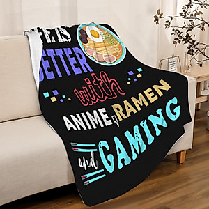 Ramen Noodle Blanket Throw,Life is Better with Gaming Ramen Anime Gifts for Kids Boys Men Soft Lightweight Plush Fleece Quilt 50 in x 40 in Small for Kids