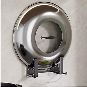 Pot Lid Rack, Wall Mounted 304 Stainless Steel Pan Lid Organizer Holder, Self-Adhesive or Mounting with Screws, Kitchen Cooking Utensil Tool (Set of 2) (Silver)