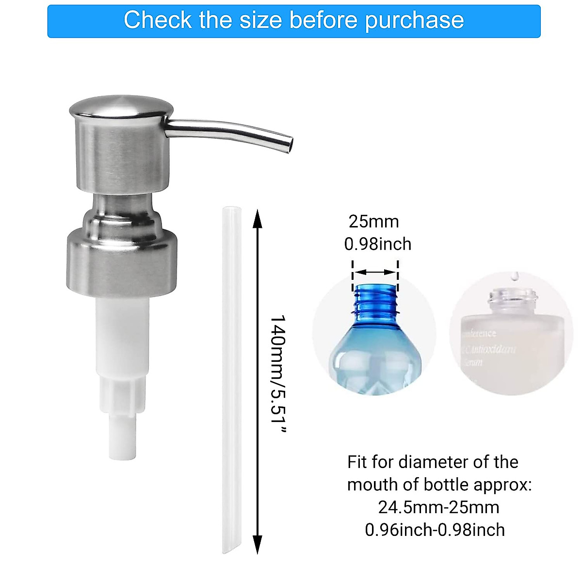 MroMax 304 Stainless Steel Soap and Lotion Dispensers Replacement Pump for 28/400 Bottles Jars,Bathroom Screw Lotion Pump Head, Silver 2Pcs