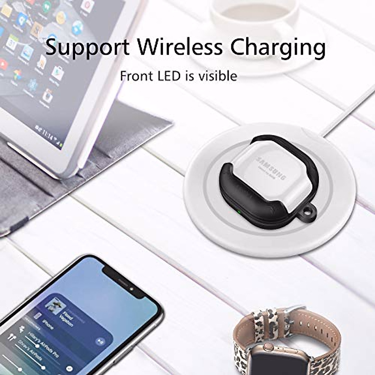 Fintie Silicone Case for Samsung Galaxy Buds 2 Pro (2022) / Galaxy Buds 2 (2021) / Galaxy Buds Pro (2021) / Galaxy Buds Live (2020), Shockproof Carrying Cover with Carabiner, No Need Adhesive (Black)