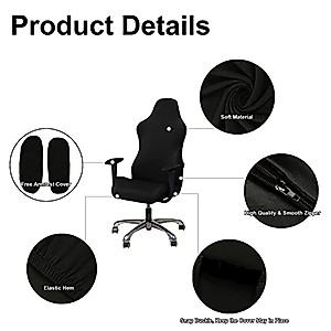 WOMACO Gaming Chair Slipcover Stretch Seat Chair Cover for Leather Computer Reclining Racing Ruffled Gamer Chair Protector (Black, One-Size)