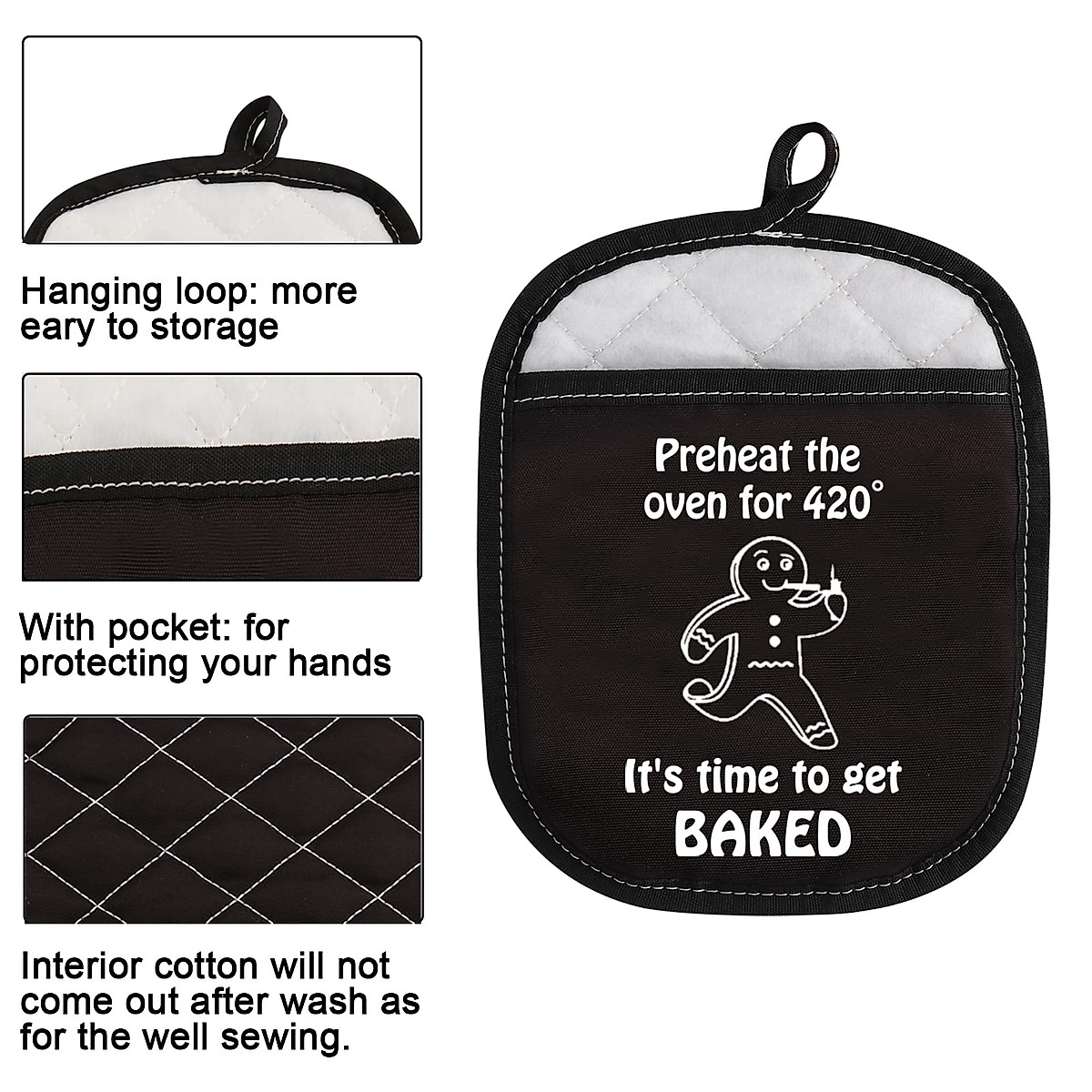 Funny Marijuana 420 Novelty Kitchen Accessories Preheat The Oven for 420 It’s Time to Get Baked Oven Pot Holder with Pocket (Preheat 420)