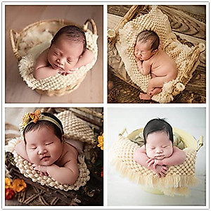 Baby Photography Props Basket Braid Wool Wrap Newborn Photo Shoot Baskets Filler Posing Stuffer Background Blanket (Beige)