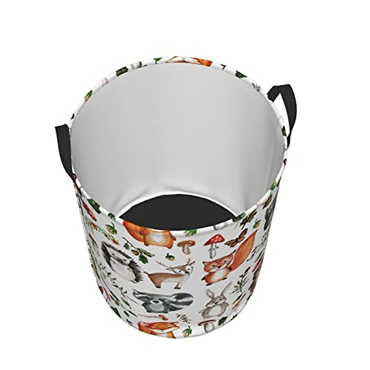 Woodland Animals Watercolor Bear Deer Squirrel Owl Mushroom Laundry Hamper With Handle Foldable Durable Laundry Basket Storage Bin Dirty Clothes Organizer Bag For Bedroom Bathroom Nursery