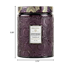 Voluspa Santiago Huckleberry, Large Candle Jar, 18 oz, 100 Hour Burn Time, All Natural Wicks and Coconut Wax for Clean Burning, Vegan, Poured in the USA