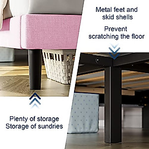 Molblly Twin Bed Frame Upholstered Platform with Headboard, Strong Frame and Wooden Slats Support, Linen Fabric Wrap, Non-Slip and Noise-Free,No Box Spring Needed, Easy Assembly, Pink