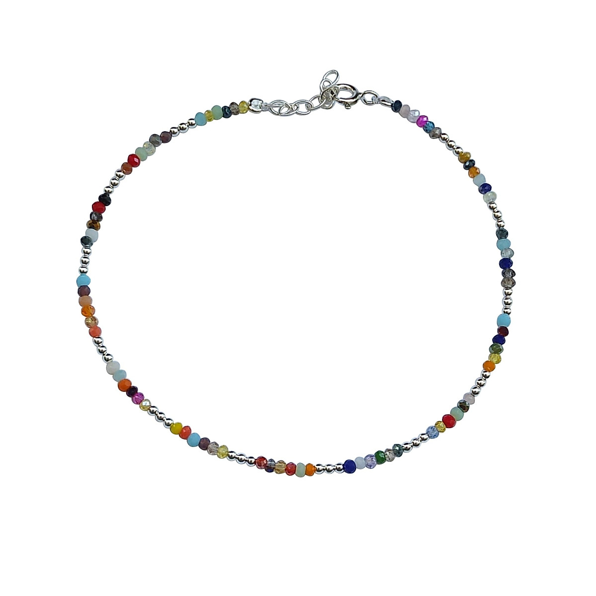Handmade 925 Sterling Silver, Glass Beads Anklet for women, Length 9-10 inches, Adjustable Dainty Multi Color Beaded Bracelet, Beach Summer Jewelry, By MiYa Jewelry Creations