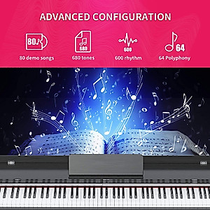 Setting 88-Key Weighted Digital Piano, Electric Upright Piano with 3-Pedal Unit Board, LCD Screen, Multi-Functional Full Size Keyboard and Power Adapter(Black(with Bench)), 53.5 x 29.9 12.2 Inch
