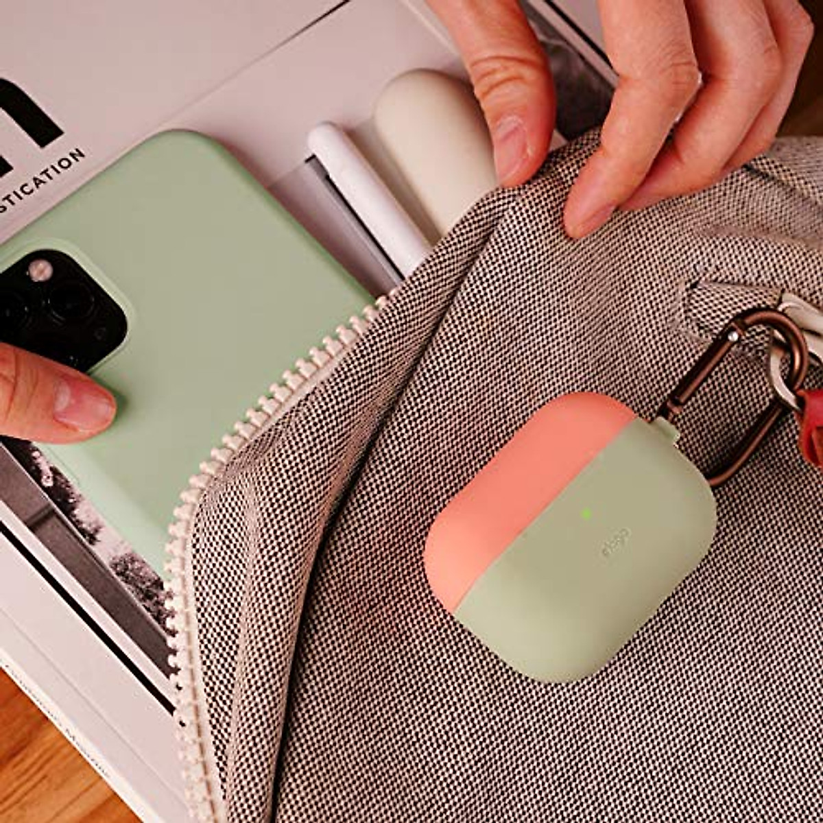 elago Duo AirPods Pro Case with Keychain Designed for Apple AirPods Pro Case Cover, 2 Caps + 1 Body (Front LED Visible) [ Classic White, Peach + Pastel Green ]