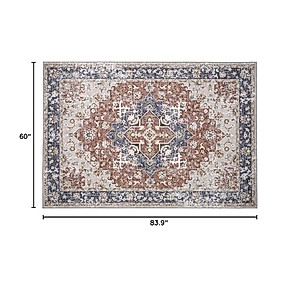 ILANGO Washable Area Rug 5'x7' Non Slip & Washable Rugs for Living Room, Lightweight Thin Carpet for High Traffic Area, Boho Area Rugs for Bedroom Dining Room Indoor