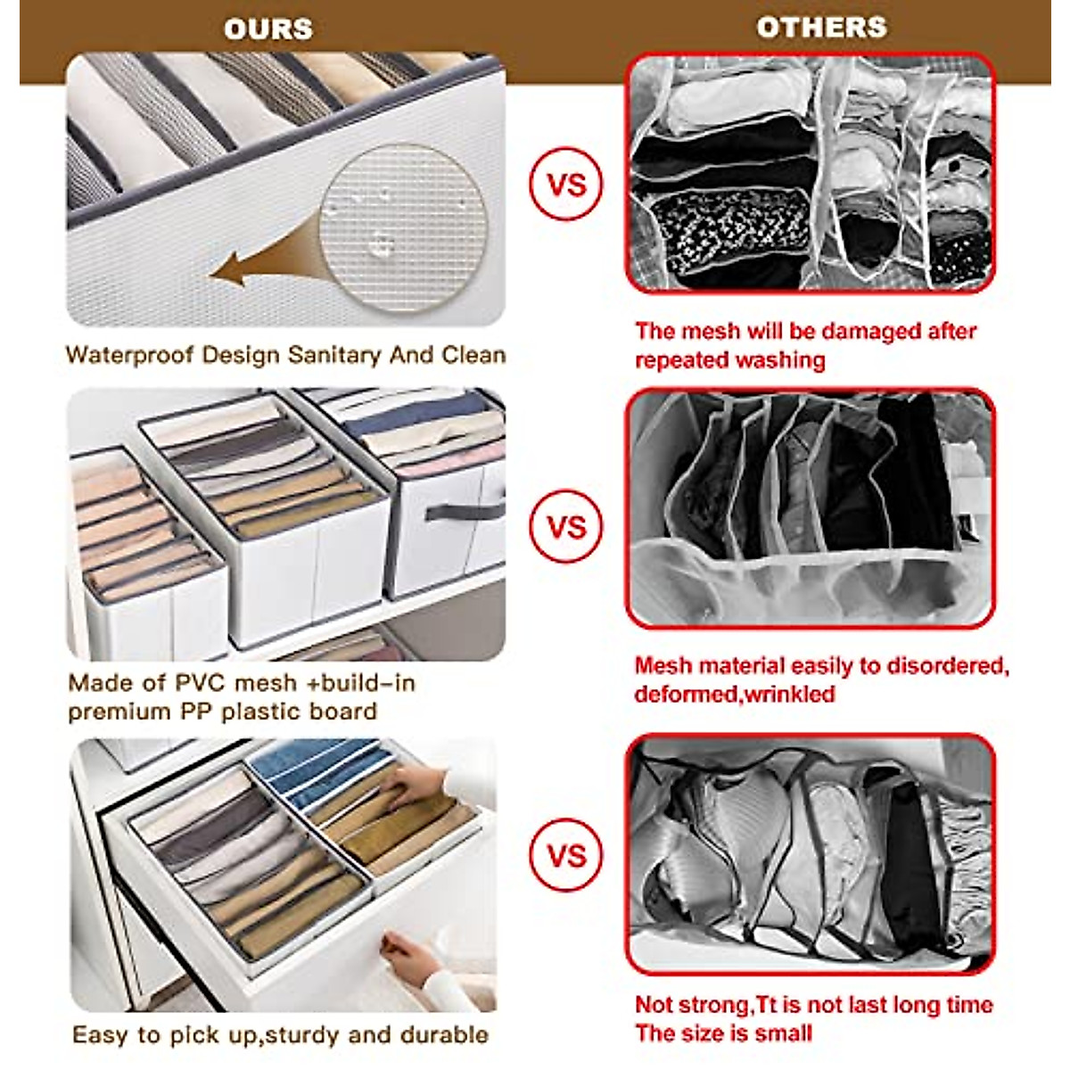 Msthreeup 7 Grids Washable Wardrobe clothes Organizer, Drawer Organizer Dividers,Closet Organizers and Storage Box for Folded Clothes,Jeans,Shirts,T-shirts,dress (1PC Large)