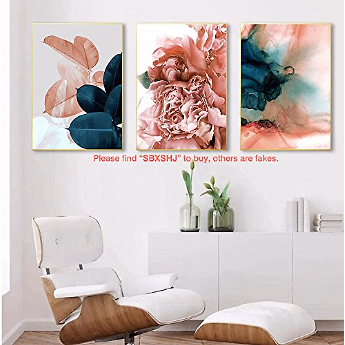 Vlejoy Pink Flower Canvas Wall Art Pink and Green flower Wall Art Nordic Flower Painting for Living Room Pink Flower Pictures Wall Decor Pink Flower Poster Prints for Bedroom Decor 16x24inx3 No Frame