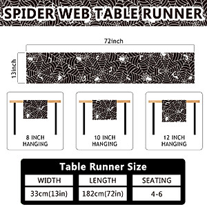 Halloween Table Runner Spider Web Table Runner Black Halloween Table Decorations Halloween Kitchen Decor Spiderweb Table Runner for Seasonal Holidays, Scary Movie Nights Decorations- 13x72 Inch