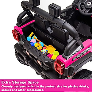 Kids Ride On Car with Parent Remote Control 4x4 Ride On Truck Car Kids Electric Vehicles 12V Ride on Toys for Boys Girls Power Vehicles Wheels, Single Seat, Storage Box, Rose Pink