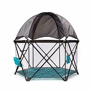 Baby Delight Go With Me Eclipse Mesh Portable Playard | Playpen | Sun Canopy | Indoor and Outdoor | Watercolor Stripe Base