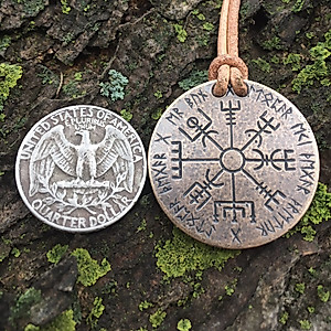 Shire Post Mint Vegvisir Norse Compass Necklace on Leather Cord