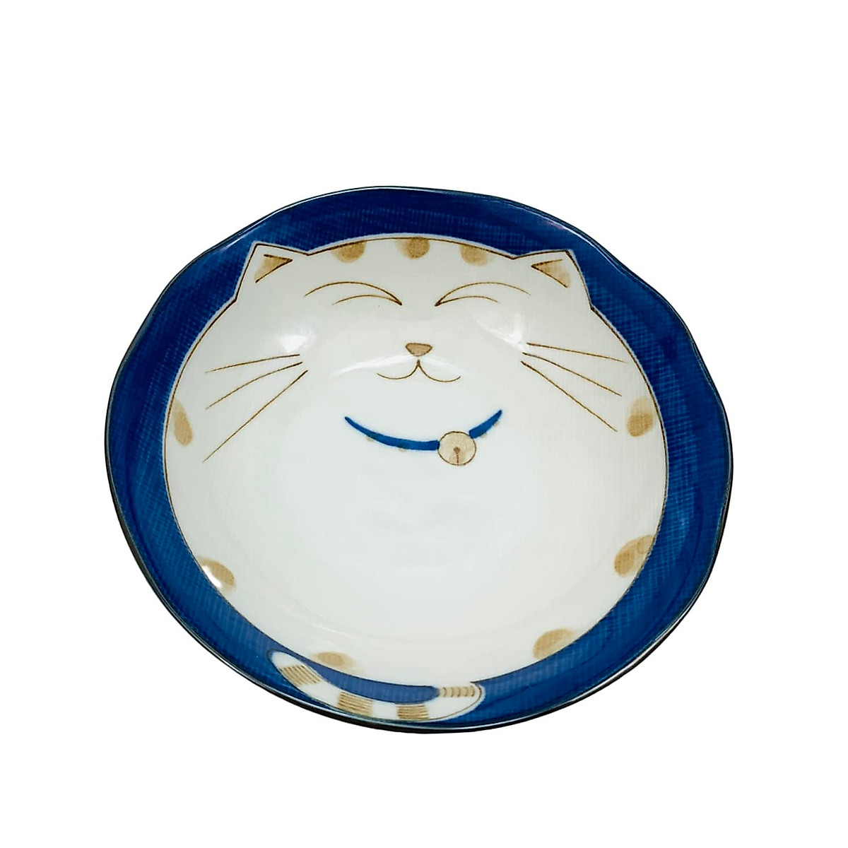 JapanBargain, Japanese Porcelain Shallow Soup Bowl for Dinner Lunch Rice Poke Donburi Udon Ramen Noodle Pasta Cereal Maneki Neko Lucky Cat Pattern for Cat Lovers Made in Japan, Blue (4, 6.75-inch)