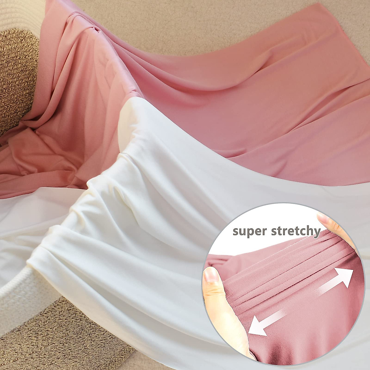 OWLOWLA Baby Photo Props Blanket Newborn Photography Shoot Soft Photography Wrap Blanket for Baby Boys Girls(Blush&Ivory)