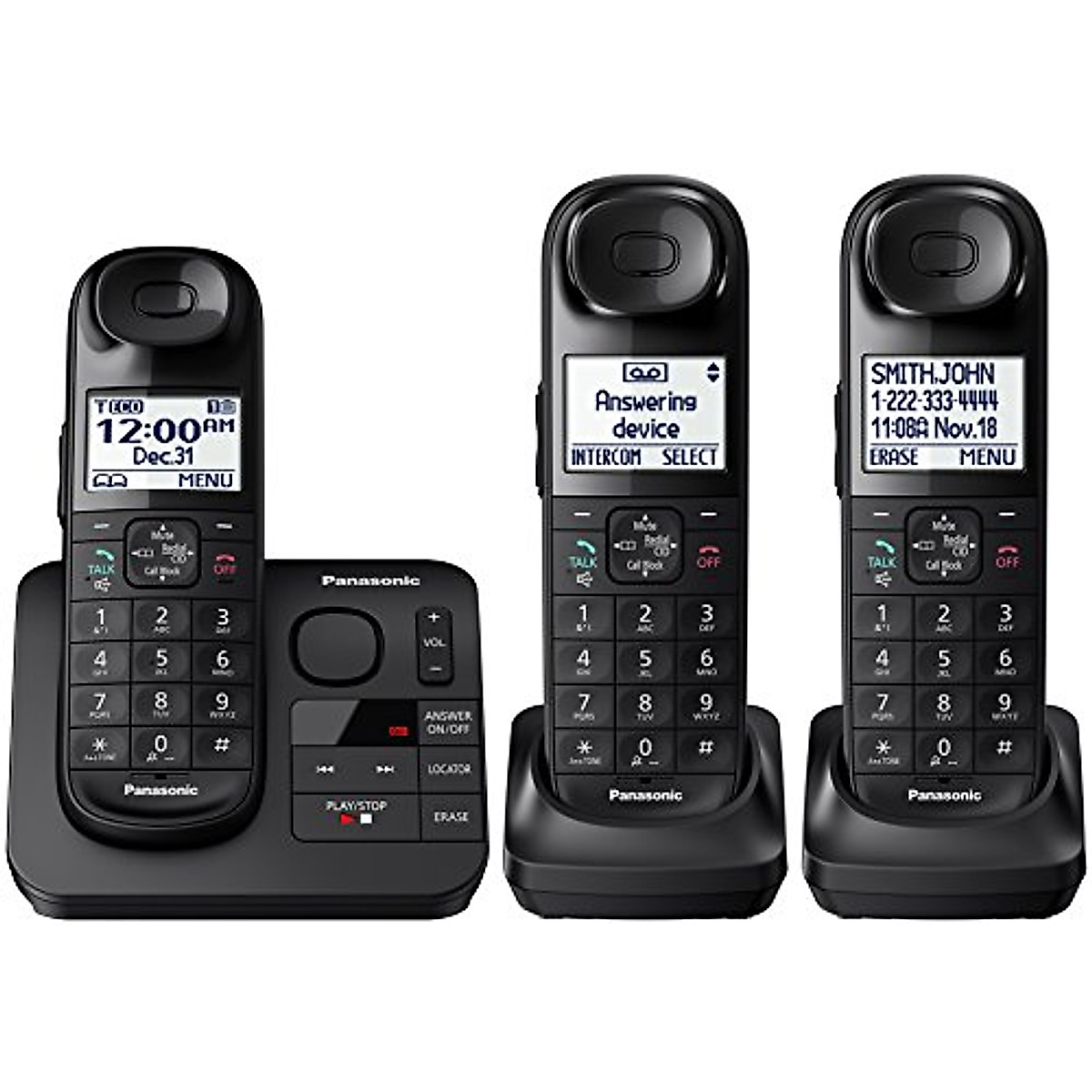 Panasonic KX-TGL433B Dect_6.0 3-Handset Landline Telephone, Black