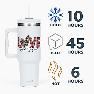 Love in Faith | Stainless Steel 40oz Tumbler with Handle | Vacuum Insulated | Faith-Based Christian Gifts | Christmas | Love Like Jesus Grey