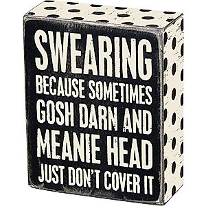Primitives by Kathy 22666 Polka Dot Trimmed Box Sign, 4" x 5", Swearing