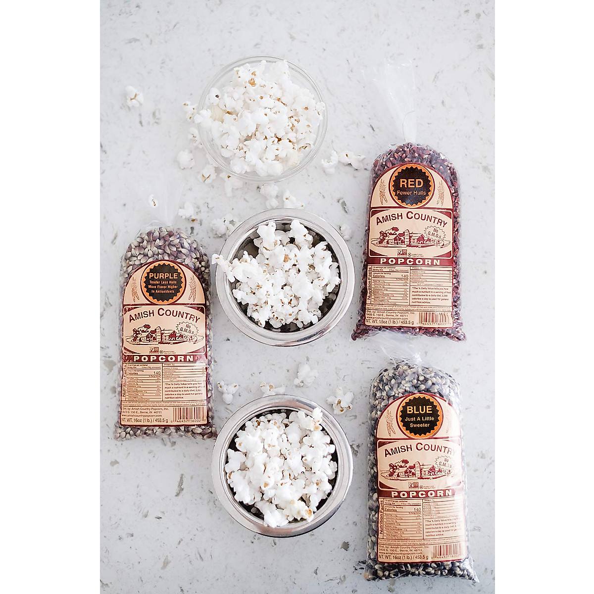 Amish Country Popcorn | 3-1 lb Bags | Purple, Red and Blue Popcorn Kernels | Old Fashioned, Non-GMO and Gluten Free (3-1 lb Bags)