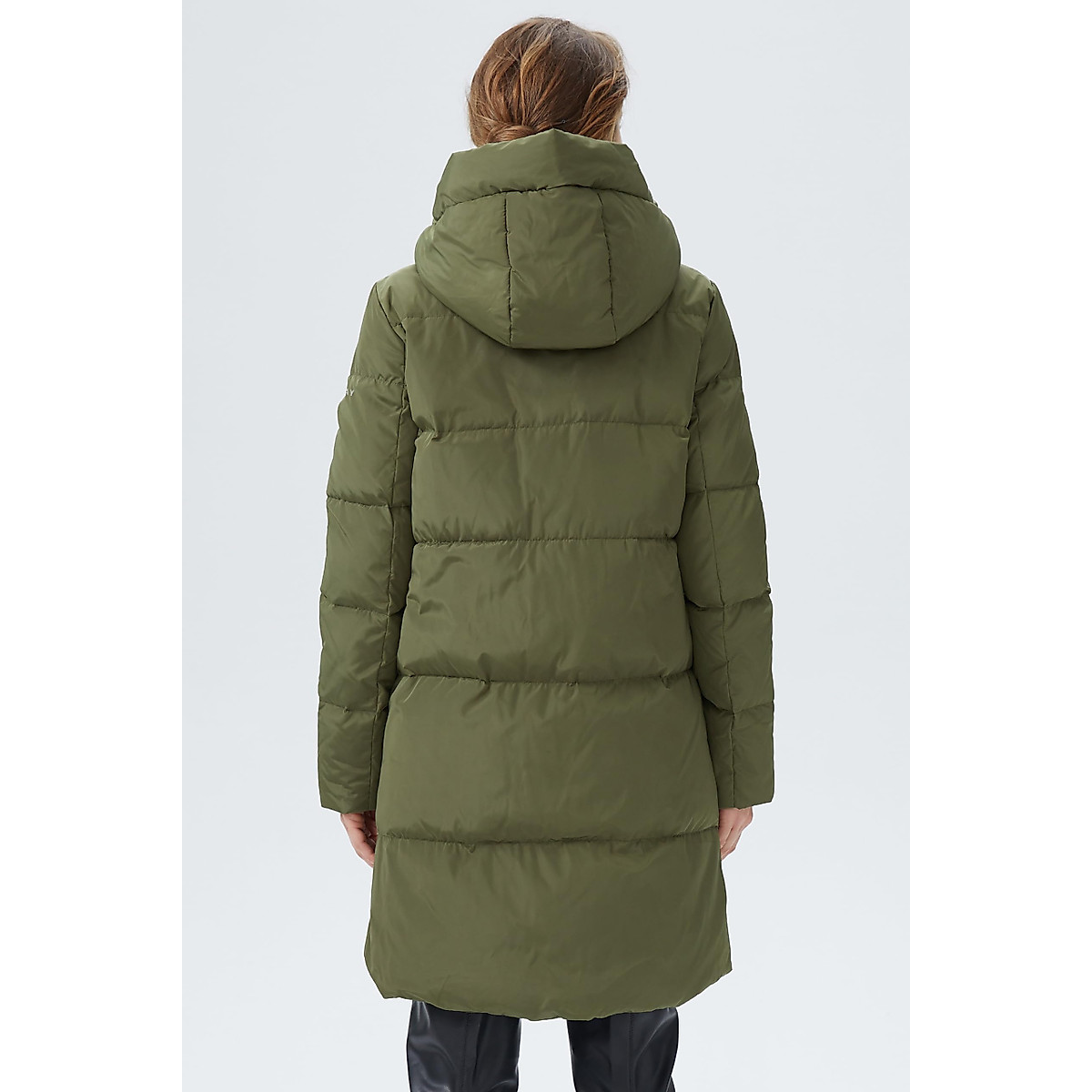 Orolay Women's Stylish Down Hooded Jacket with Two-Way Zipper Winter Down Coat Puffer Jacket Army Green M