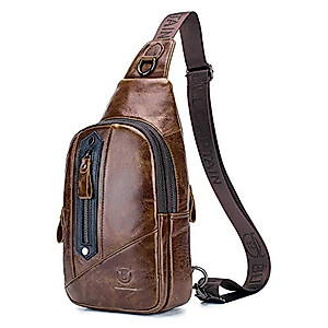 Leather Sling Bag for Men,Casual Crossbody Shoulder Backpack Travel Chest Bag