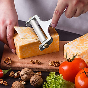 Mudder 2 Pieces Cheese Cutter,Adjustable Thickness Stainless Steel Wire Cheese Slicer with Cheese Plane Tool for Soft, Semi-Hard, Hard Cheeses Kitchen Cooking Tool for Kitchen Cooking