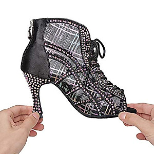HROYL Women's Ballroom Latin Salsa Dance Shoes Lace-up Open-toe Dance Boots,YCL434-Black-7.5,US8.5