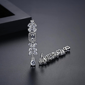 White Gold Plated Rectangle Square Shaped Crystal Wedding Bridal Bridesmaid Clear Cubic Zirconia Stud Dangle Earrings Fashion Jewelry for Women