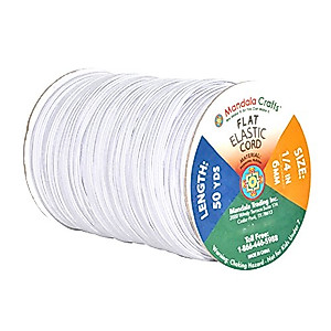 Mandala Crafts Flat Elastic Band, Braided Stretch Strap Cord Roll for Sewing and Crafting; 1/4 inch 6mm 50 Yards White