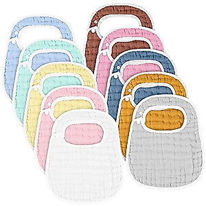 Loopeer 10 Pcs Snap Muslin Bibs Baby Bibs for Boy Girl Infants Newborns Bib Soft Snap Bibs for Teething Drooling (Colorful)